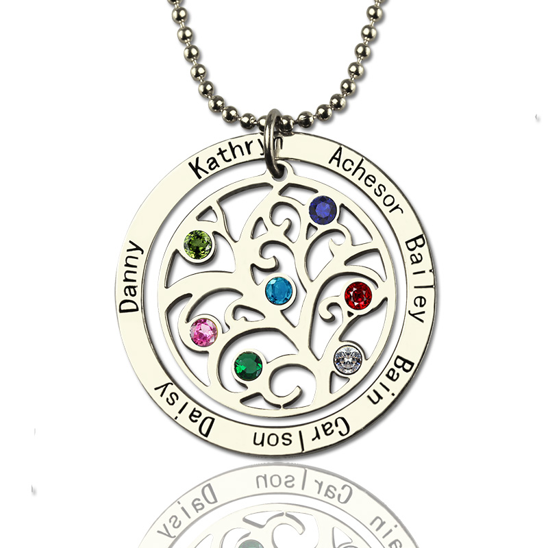 Personalized Family Tree Birthstone Name Necklace Personalized Family Tree Birthstone Name Necklace